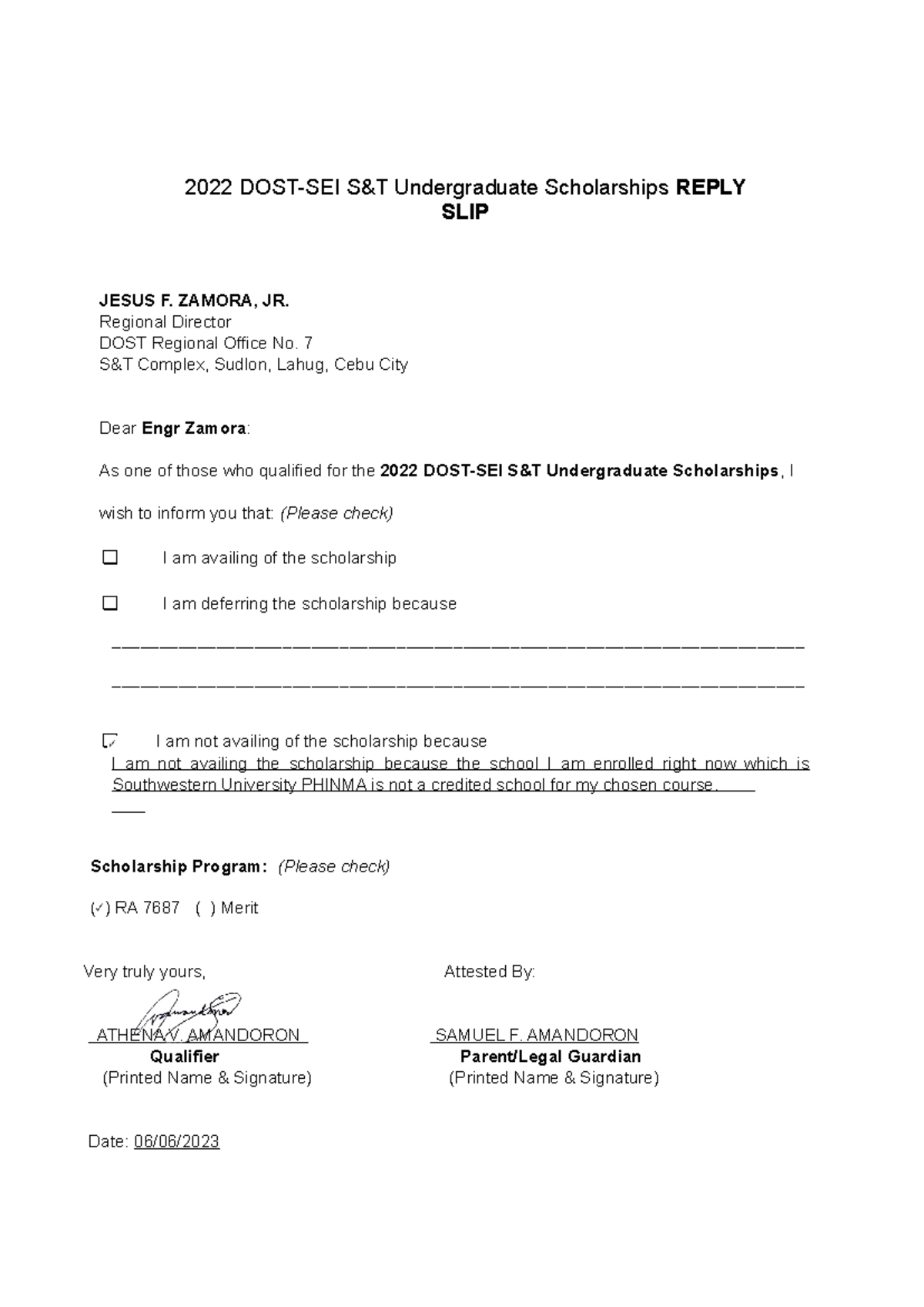 Reply-Slip-Regions -Approved Potential Qualifier - 2022 DOST-SEI S&T ...