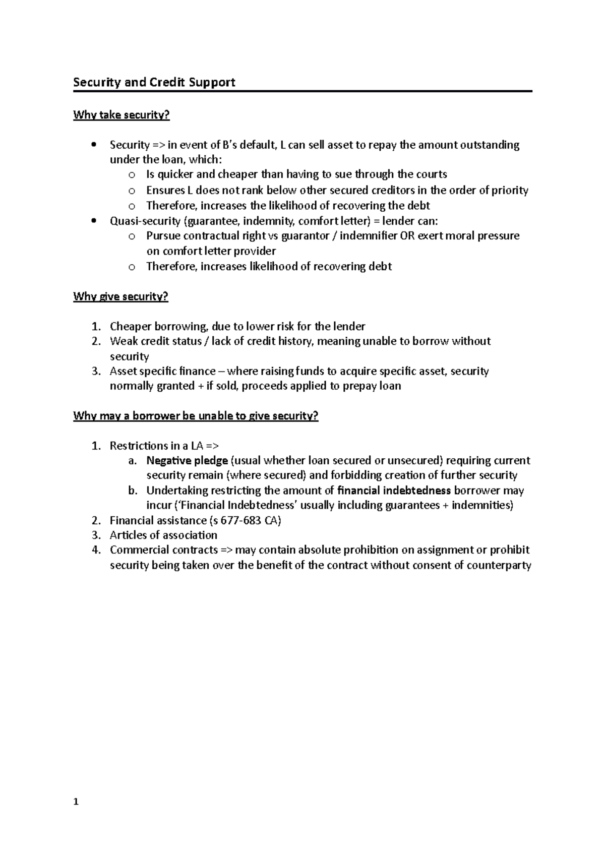 06 Security and Credit Support - Security and Credit Support Why take ...