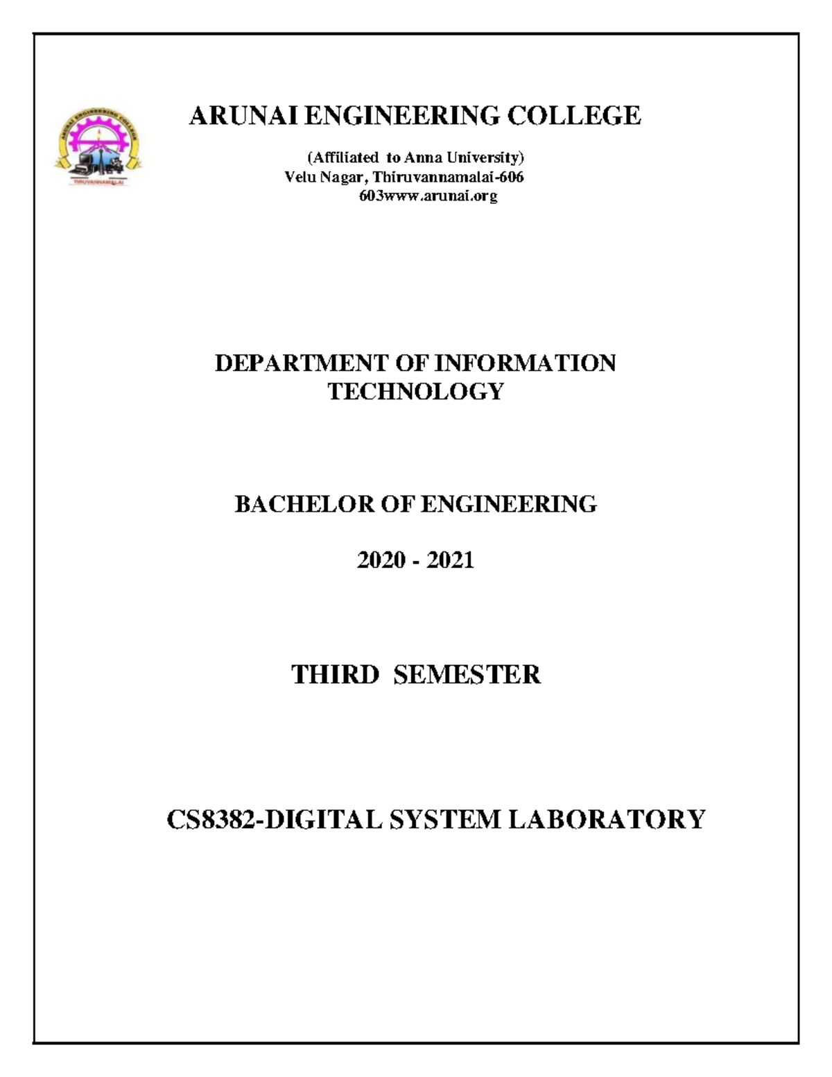 CS8382 Dslab - lab experiments - ARUNAI ENGINEERING COLLEGE (Affiliated to Anna University) Velu ...