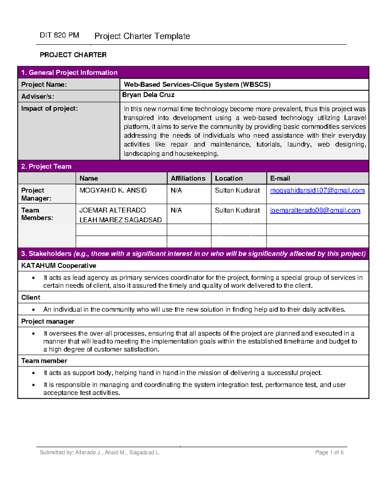 Web-based Construction Information Management Syst - PROJECT CHARTER 1 ...