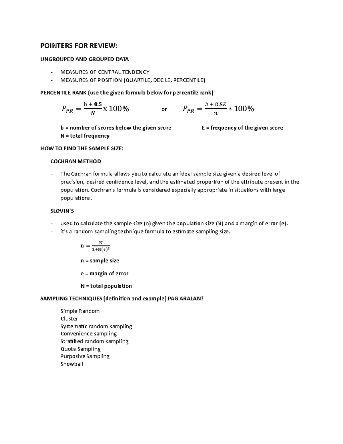 MATH-10- Pointers - POINTERS FOR REVIEW: UNGROUPED AND GROUPED DATA ...