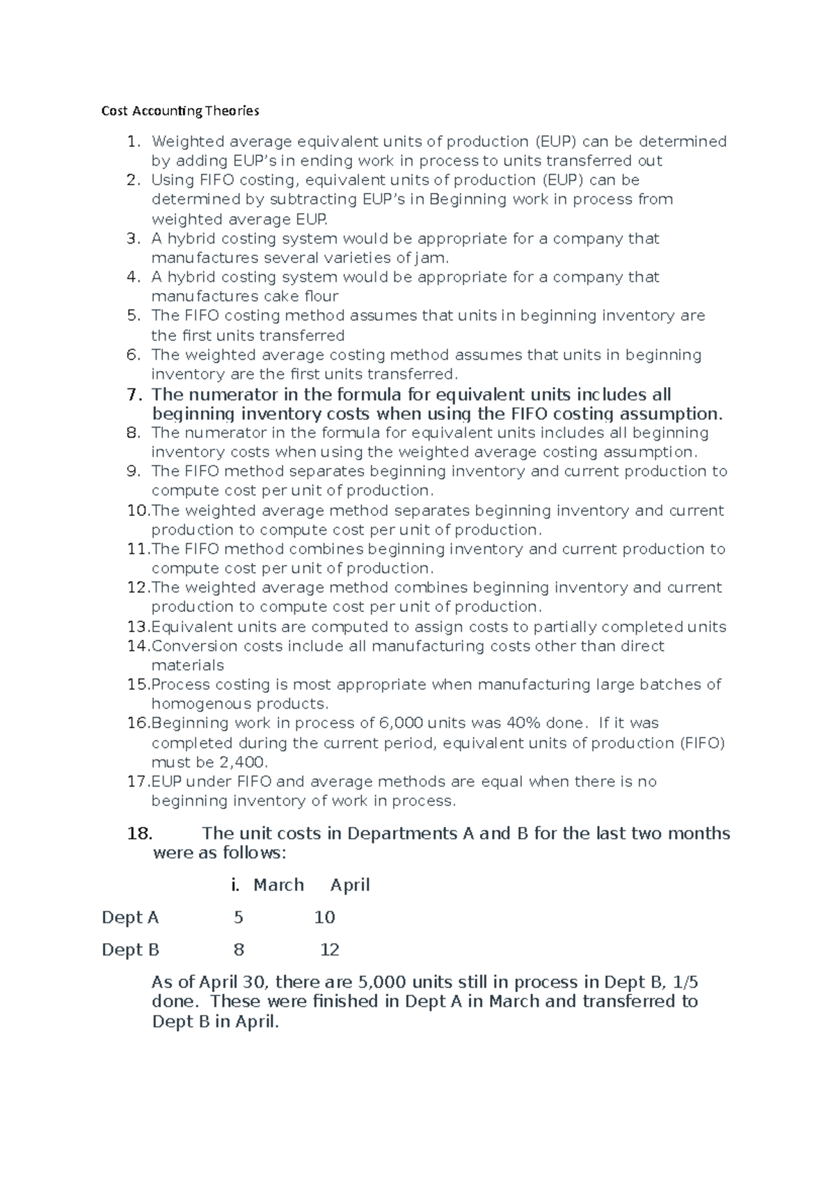 Cost Accounting Theories - Weighted average equivalent units of ...