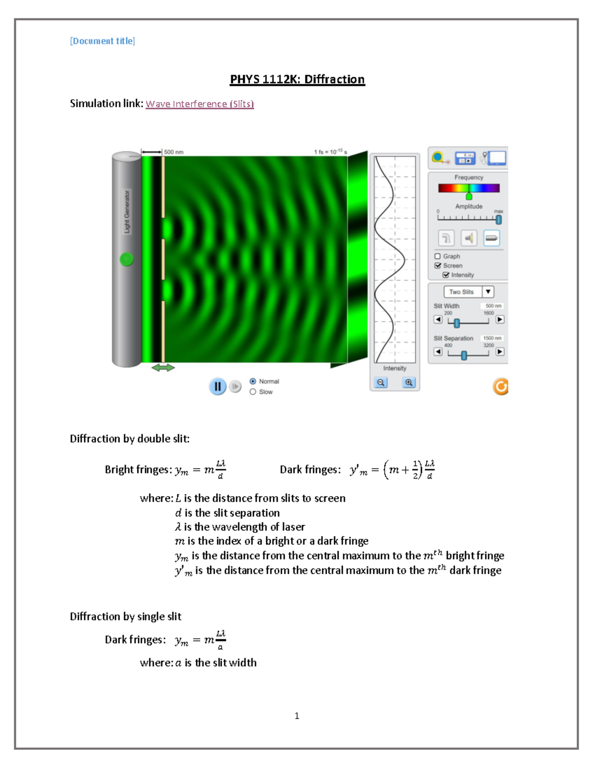 Lab 4 - Diffraction - Lab 4 practical - PHYS 1112K: Diffraction ...