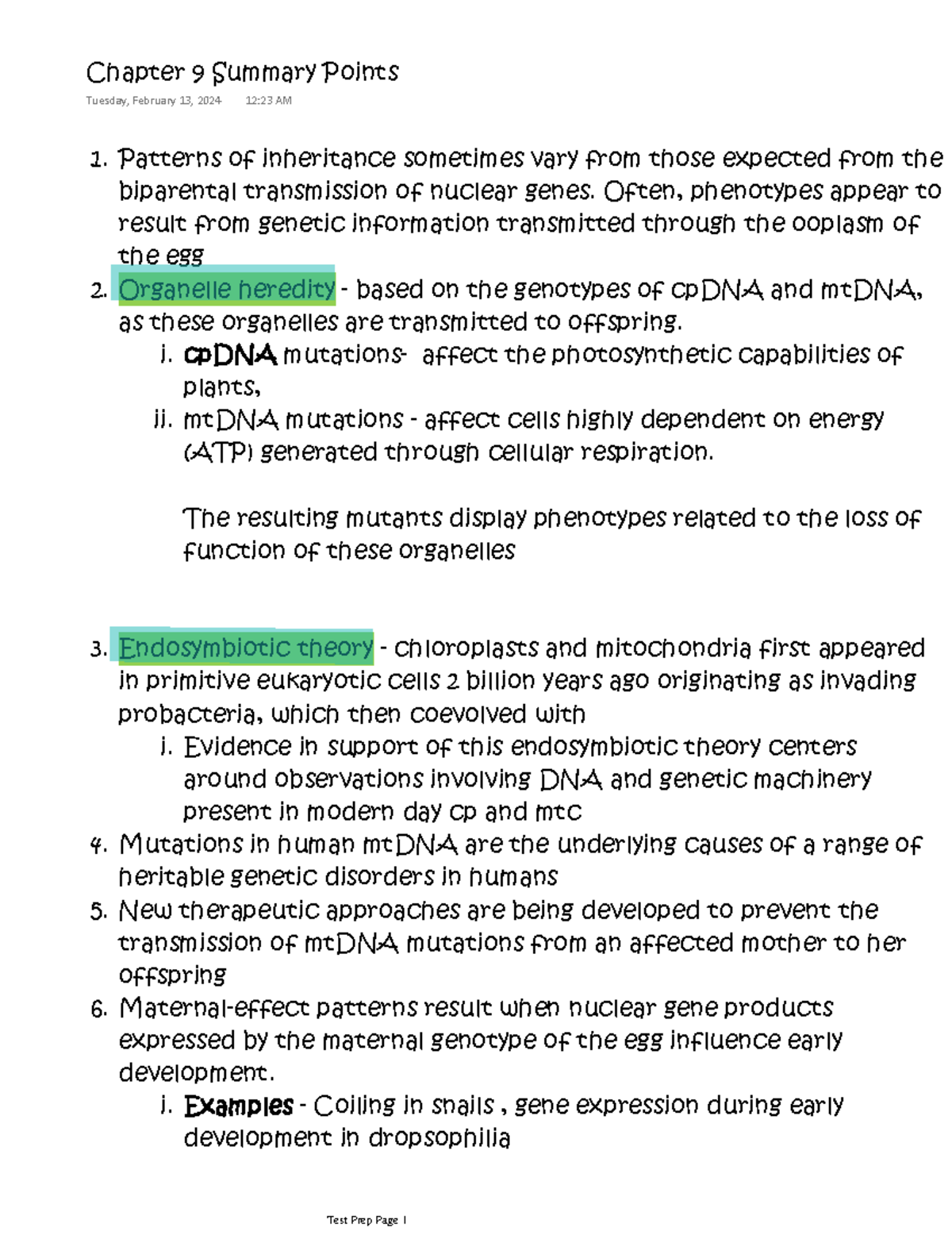 Chapter 9 Summary Points - Patterns of inheritance sometimes vary from those expected from the ...