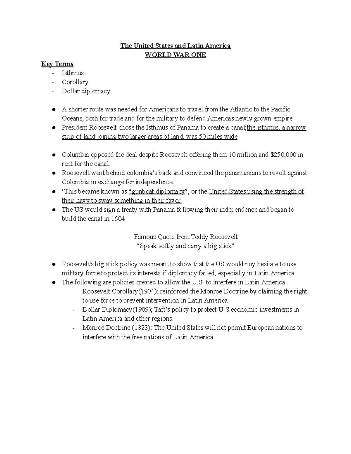 History notes starting 3 6 - The United States and Latin America WORLD ...