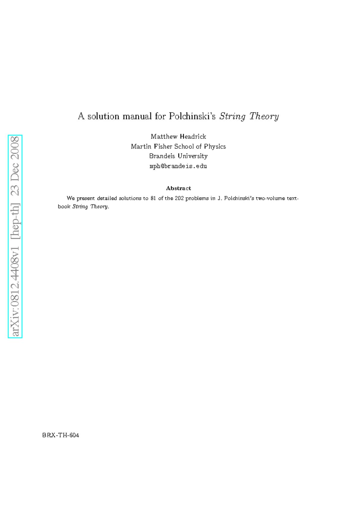 A Solution Of String Theory An Introduction To The Bosonic String