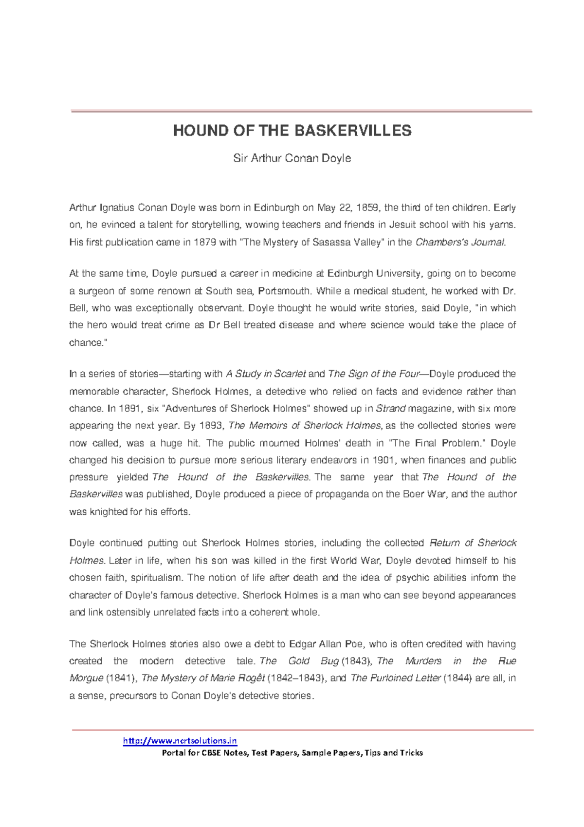 12 english core novel hound of the baskervilles - ncrtsolutions HOUND ...