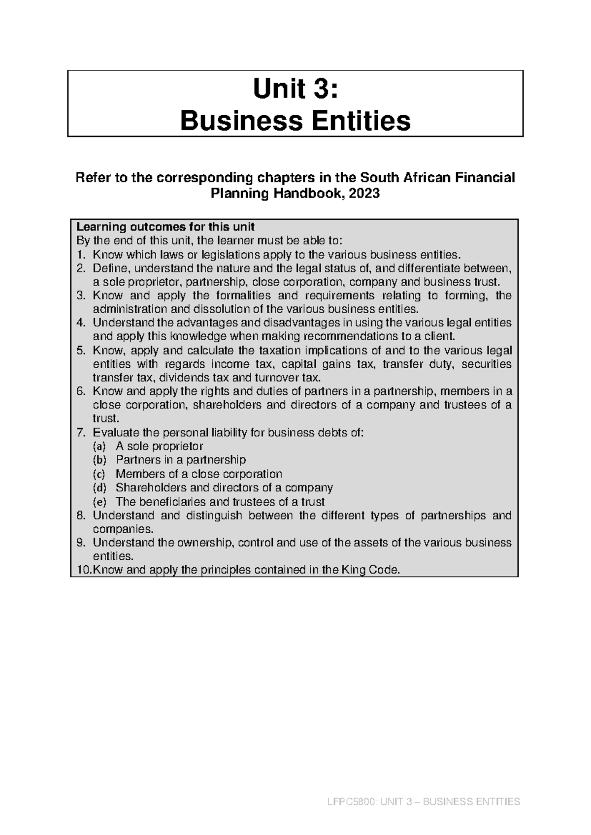 Business Entities Merged - Unit 3: Business Entities Refer to the ...