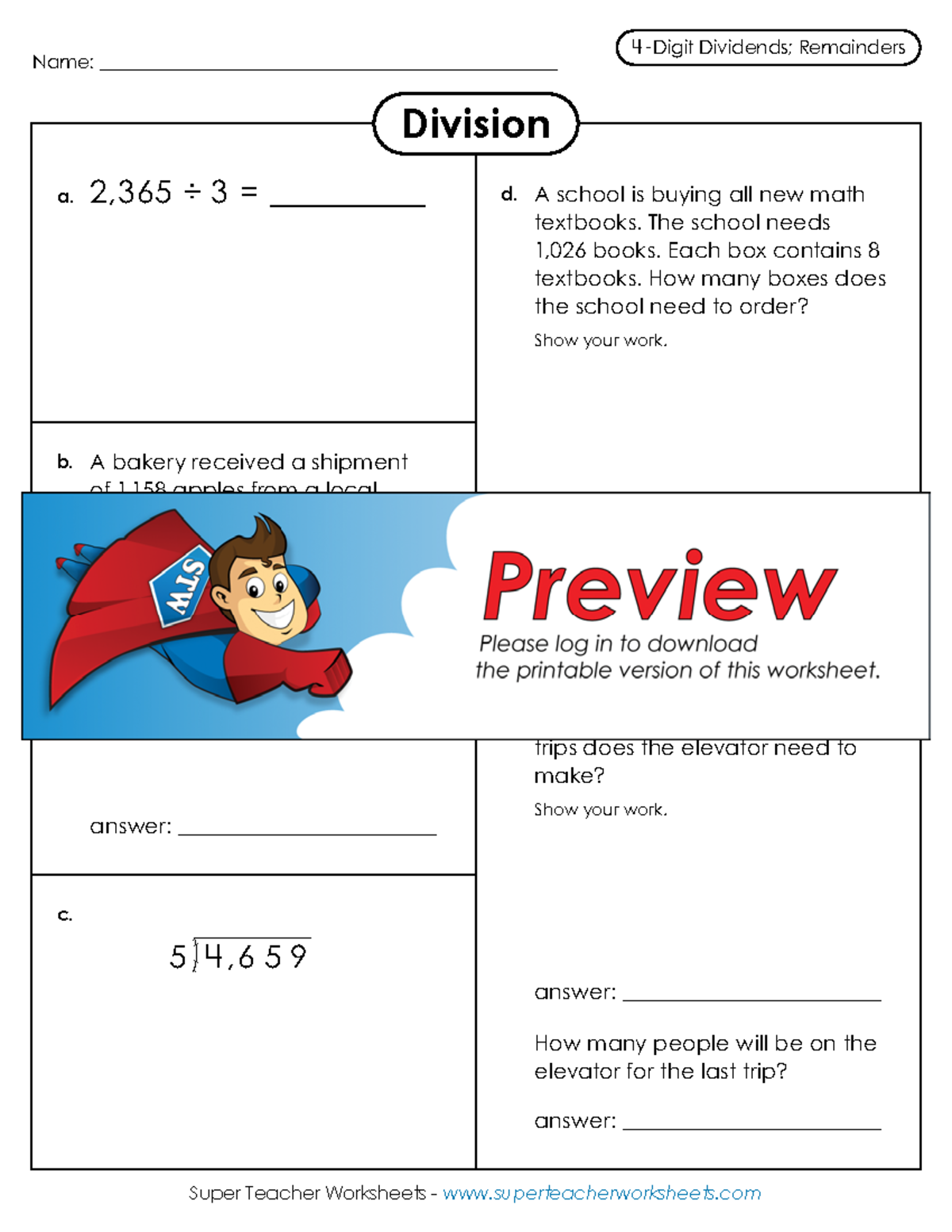 Division 4 digit dividends with remainders variety - Name: - Studocu