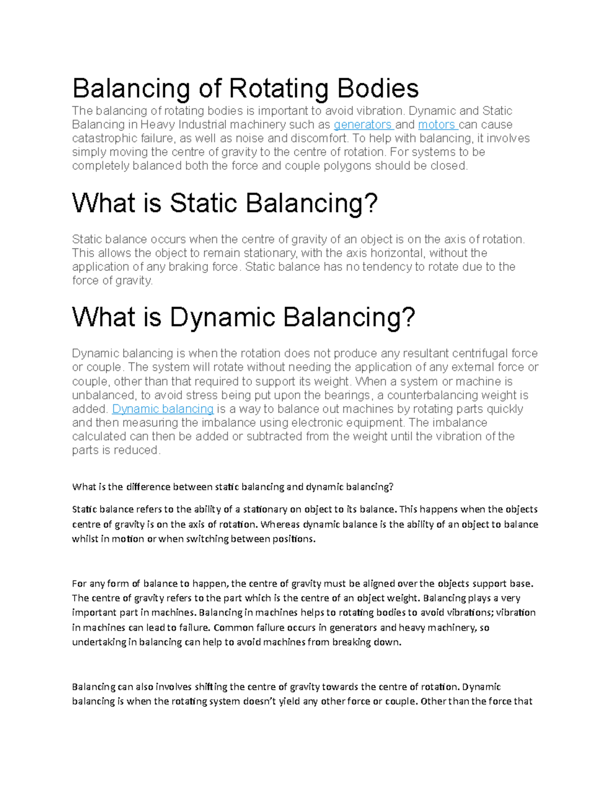 Static - To experimentally verify a dynamically balanced shaft having ...