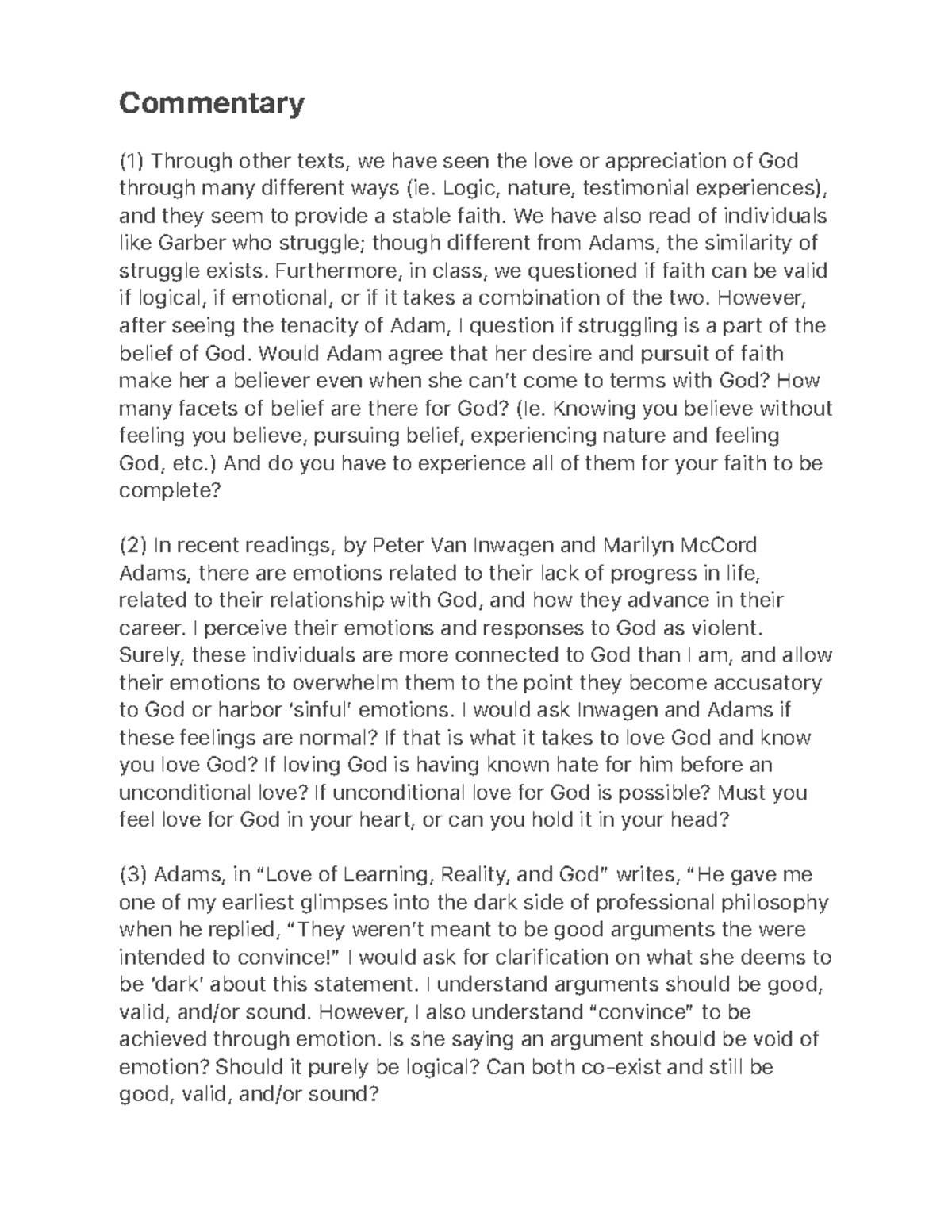 Commentary - 2-3 Questions stemming from required reading - Commentary ...