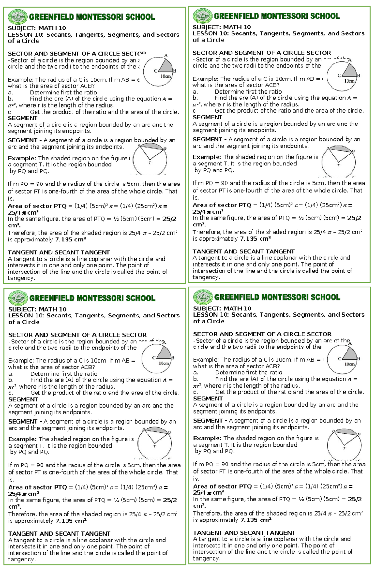 CN MATH 10 Lesson 10 - SUBJECT: MATH 10 LESSON 10: Secants, Tangents ...