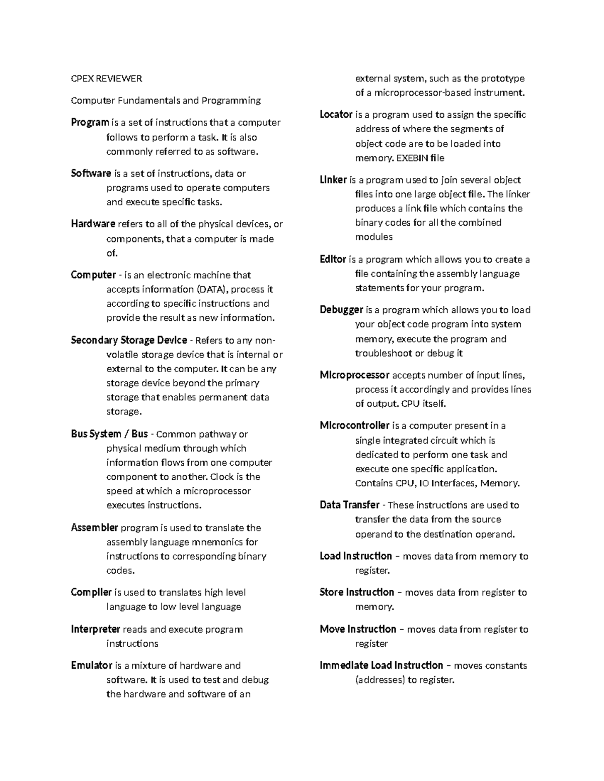 Reviewerrrrrrrrr - CPEX REVIEWER Computer Fundamentals and Programming ...