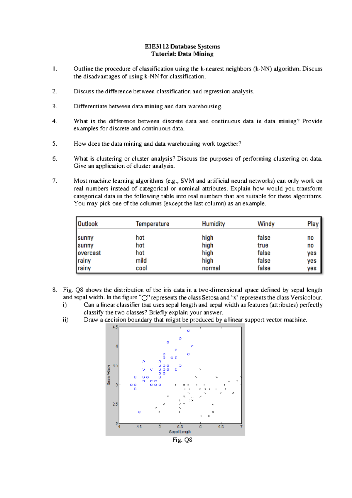 EIE3112 Tut Data Mining - EIE3112 Database Systems Tutorial: Data Mining Outline the procedure ...