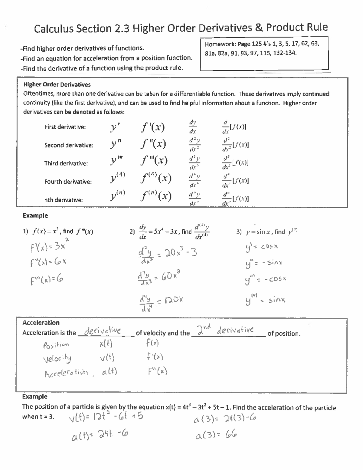Calculus-Higher Order Derivatives+Product Rule - MATH-M 211 - Studocu