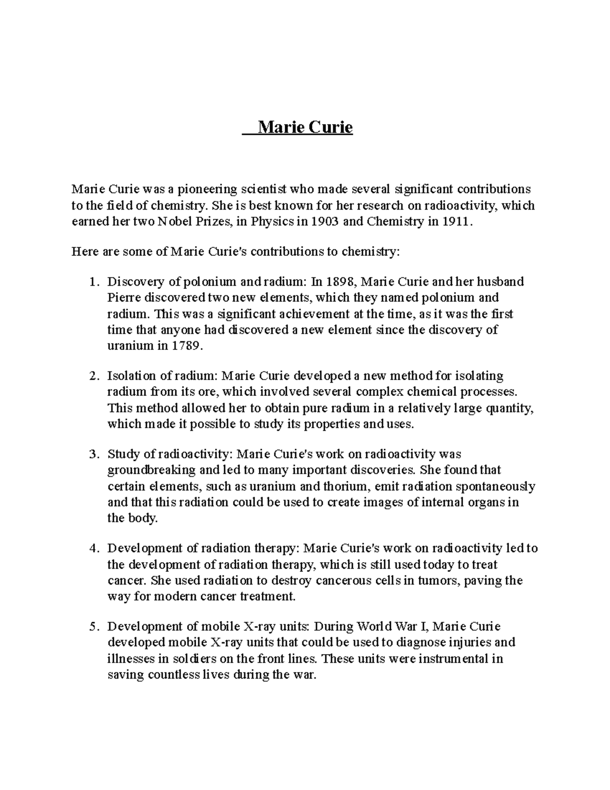 Marie Curie - about scientist lectures on physics and chemistry - Marie ...