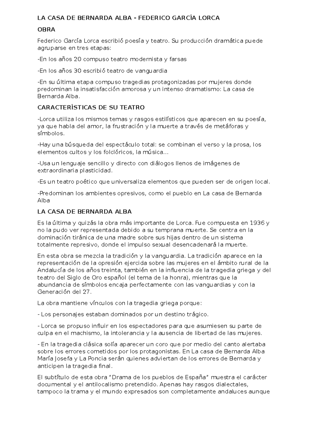 CASA DE Bernarda ALBA Analysis - LA CASA DE BERNARDA ALBA - FEDERICO ...