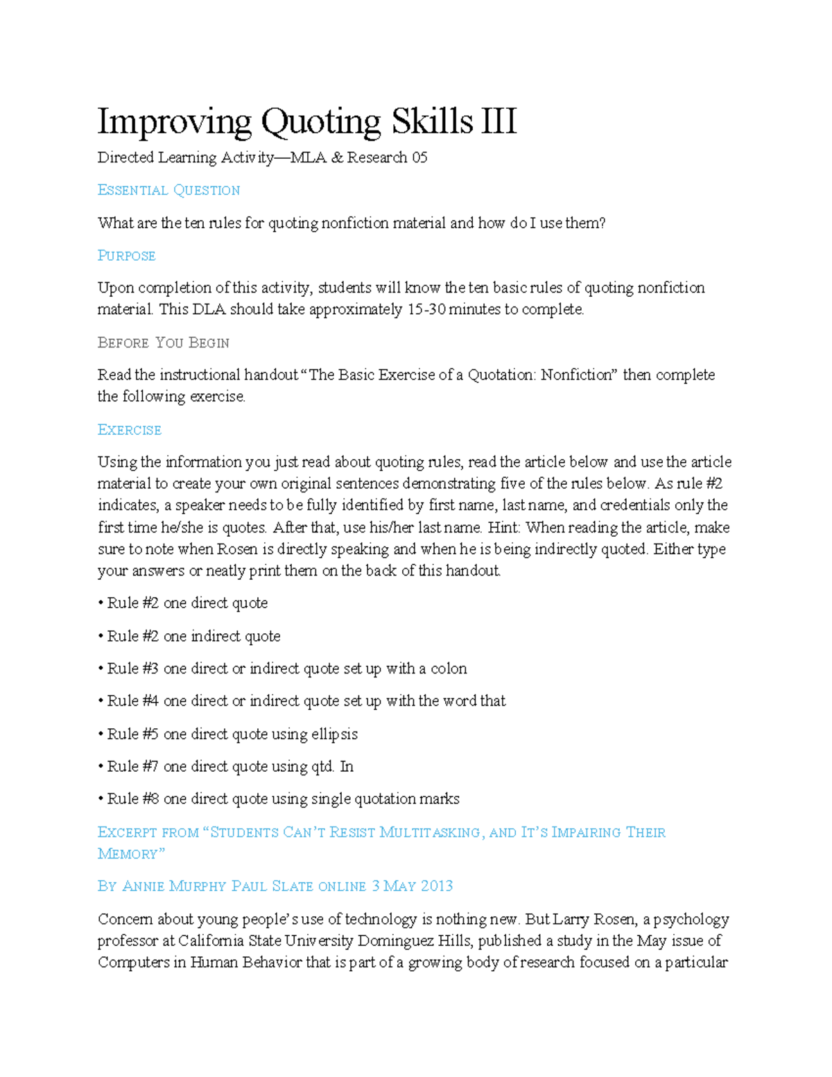 DLA M.5- Improving Quoting Skills III - Improving Quoting Skills III ...