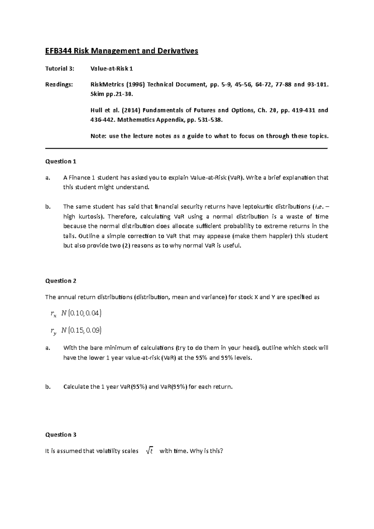 EFB344 Tutorial 3 Questions - EFB344 Risk Management and Derivatives ...