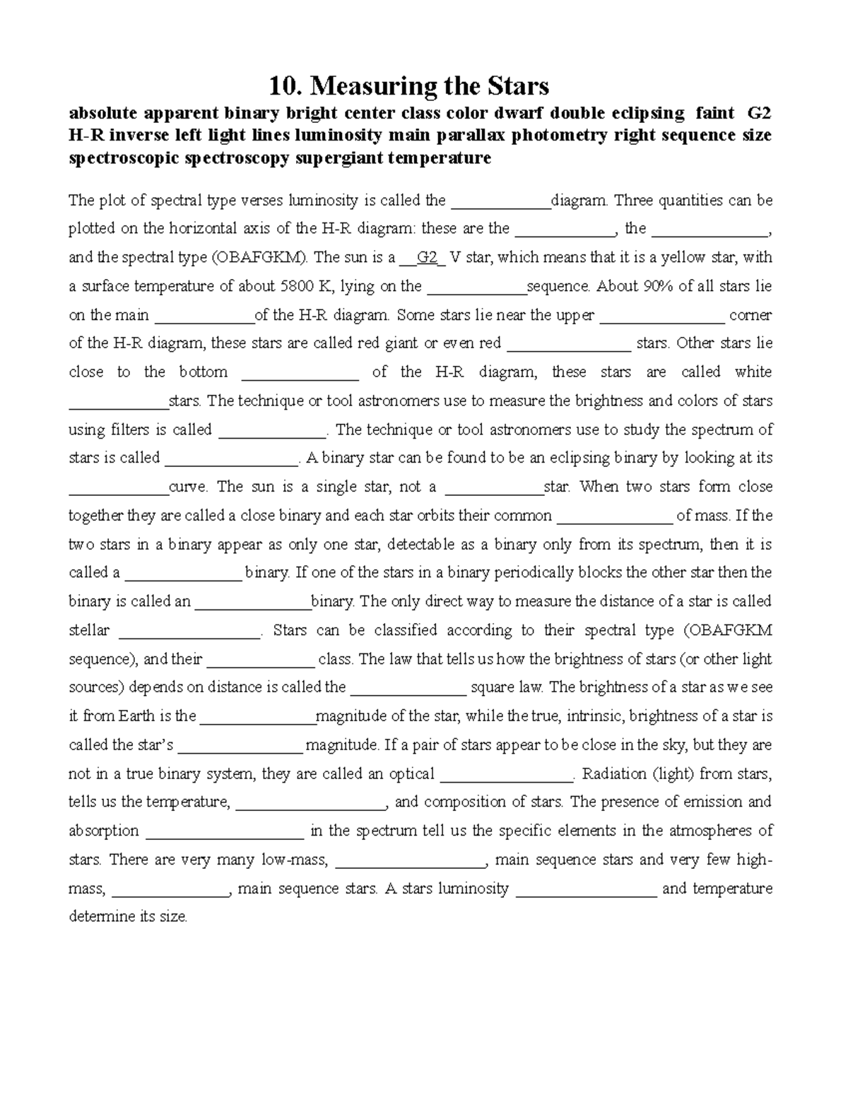 10. Measuring the stars - 10. Measuring the Stars absolute apparent ...
