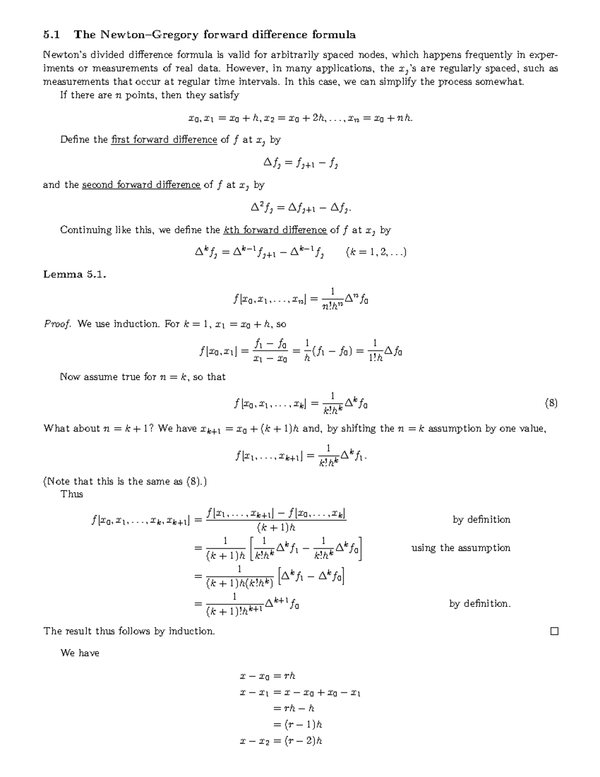 Numerics-Blue B - Lecture notes - 5 The Newton–Gregory forward dierence ...