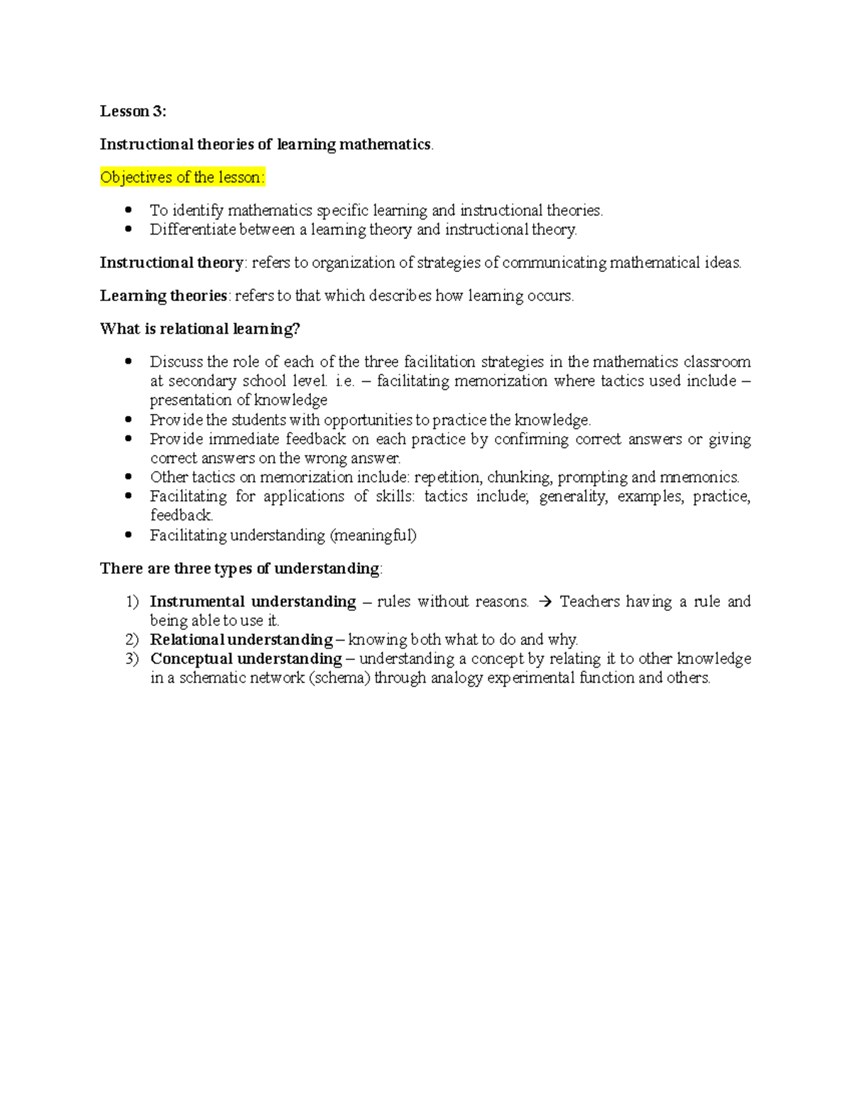 Lesson 3-instructional theories in teaching and leaning of mathematics ...