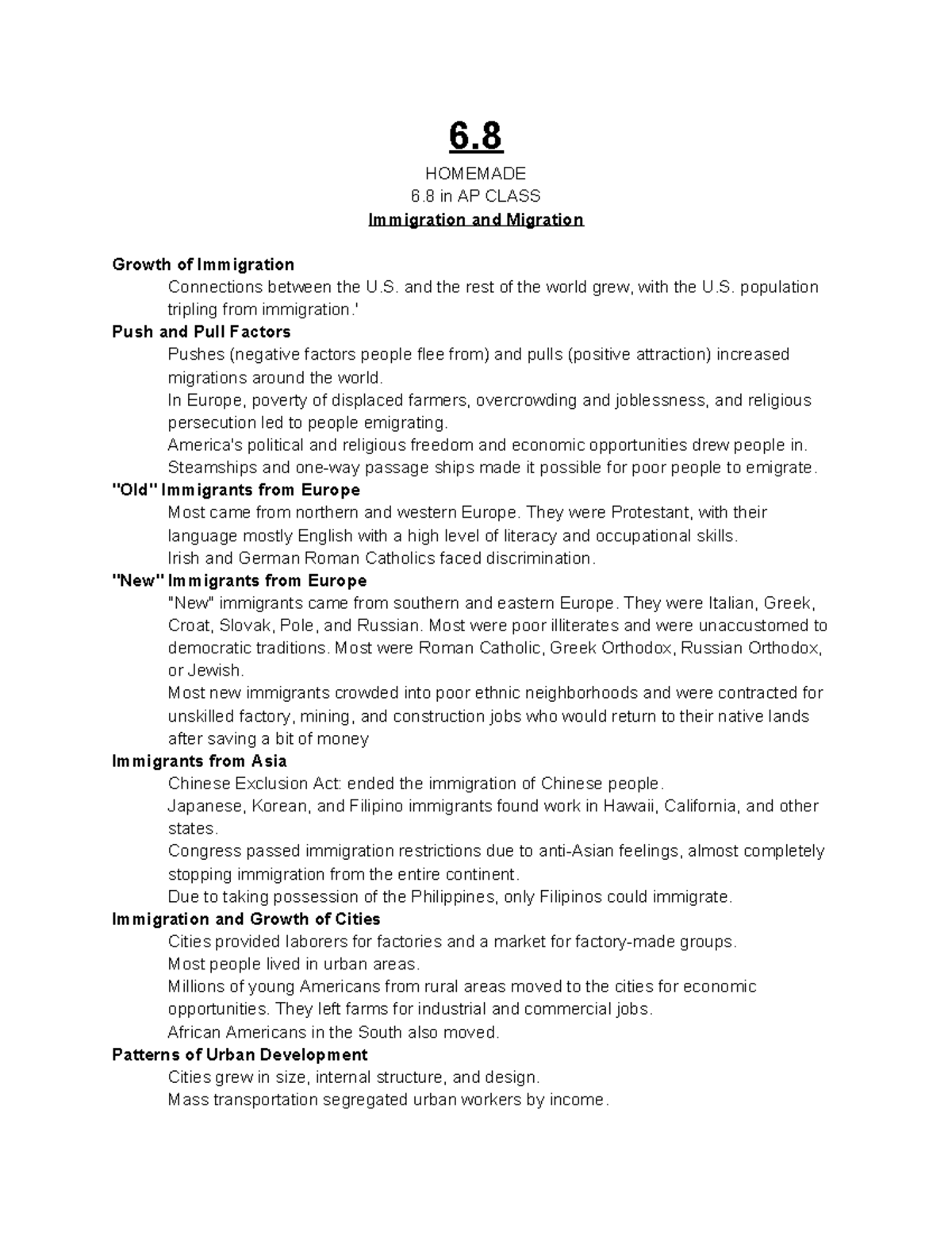 6.8 to 6.13 Apush notes - 6. HOMEMADE 6 in AP CLASS Immigration and ...