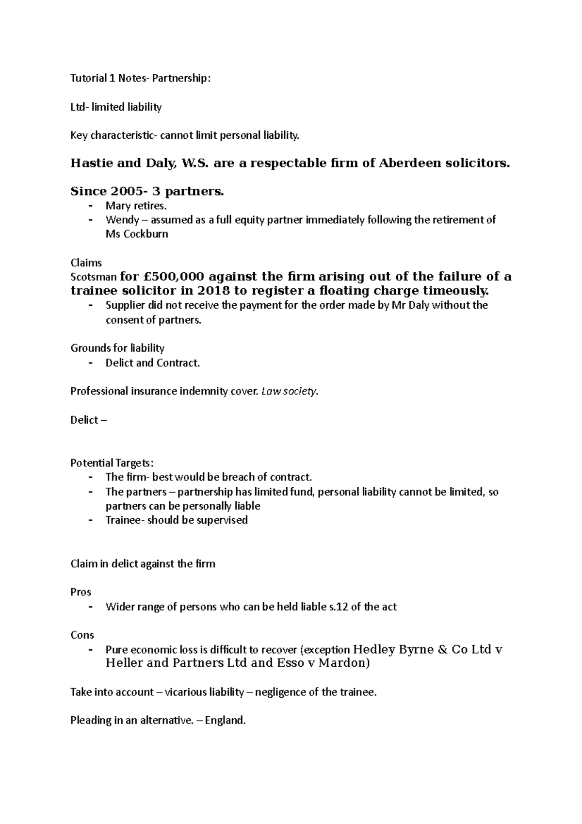 Tutorial 1 Notes- Partnership - Tutorial 1 Notes- Partnership: Ltd ...