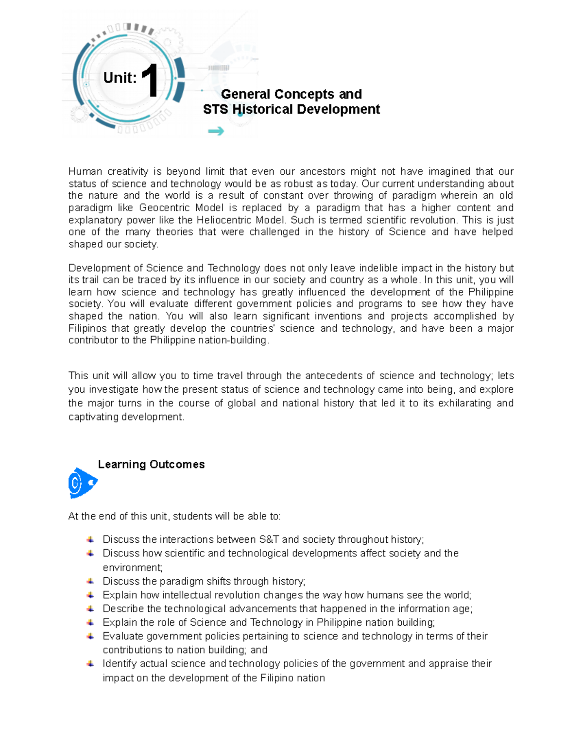 GE07 STS- Material 1 (Prelim Lesson) - Unit: General Concepts and STS ...