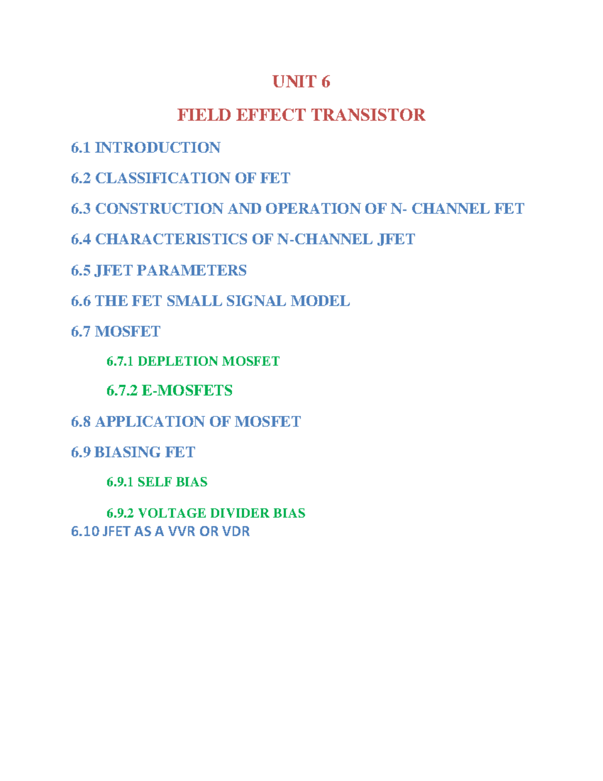 Edc unit 6 fet - good pdf - UNIT 6 FIELD EFFECT TRANSISTOR 6 ...