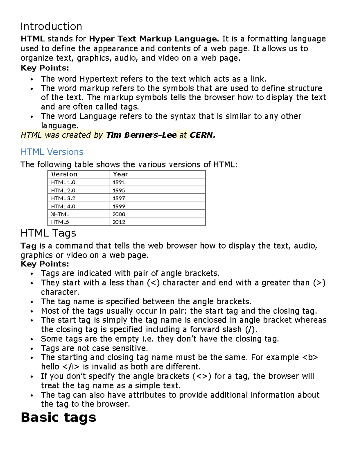 Html - Ms word notes - Introduction ####### HTML stands for Hyper Text ...