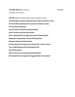 Human Origins FINAL EXAM Study Guide - ANTHR 220 Human Origins Page 2 ...