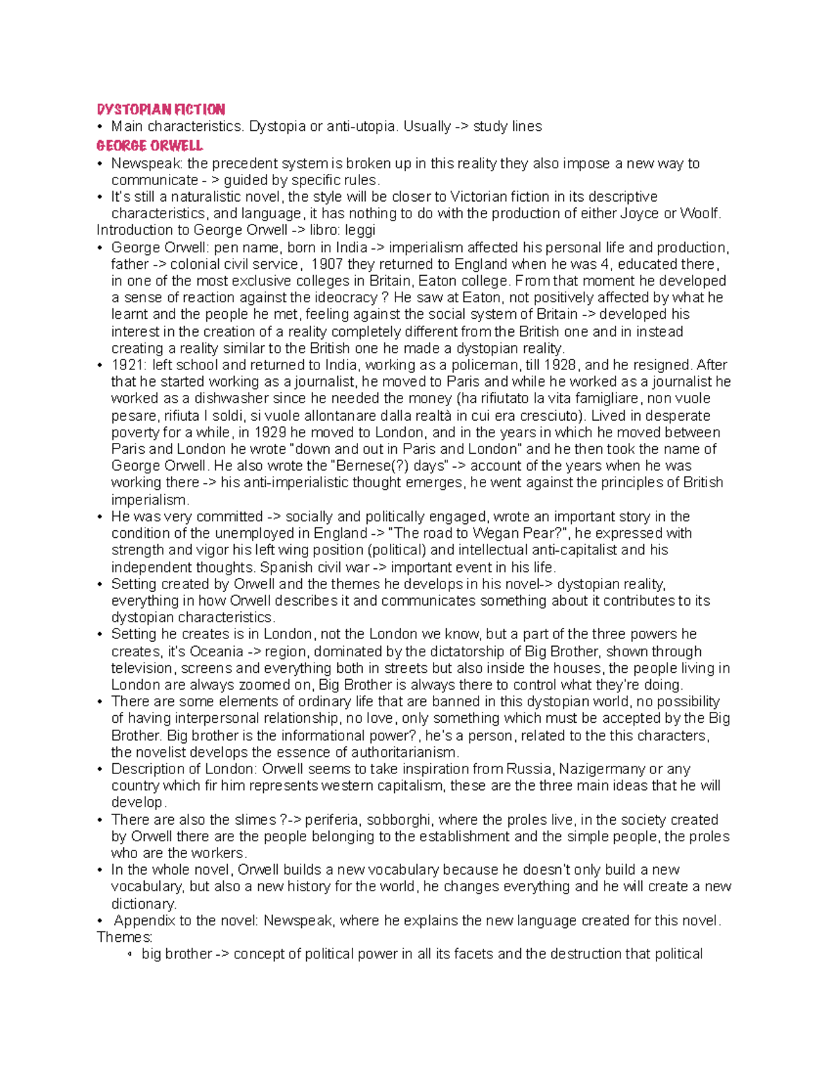 George Orwell - vita e 1984 - DYSTOPIAN FICTION Main characteristics ...