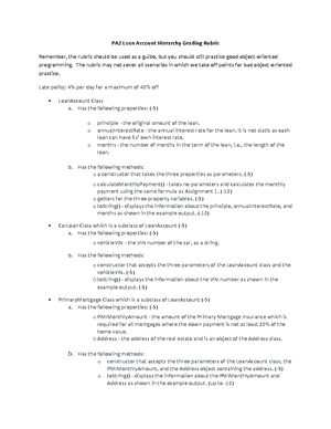 PA1 Loan Account Grading Rubric - Programming Assignment 1 Loan Account ...