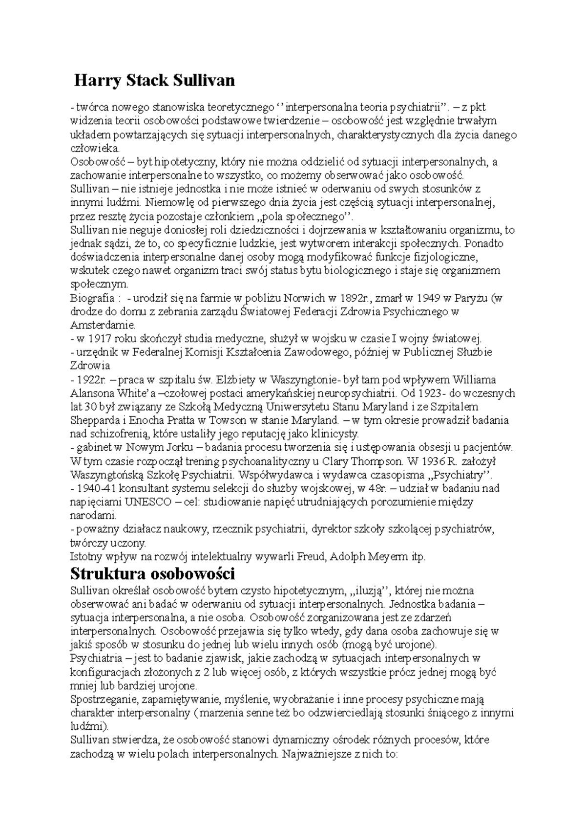 Harry Stack Sullivan - Streszczenie książki - Theories of Personality ...