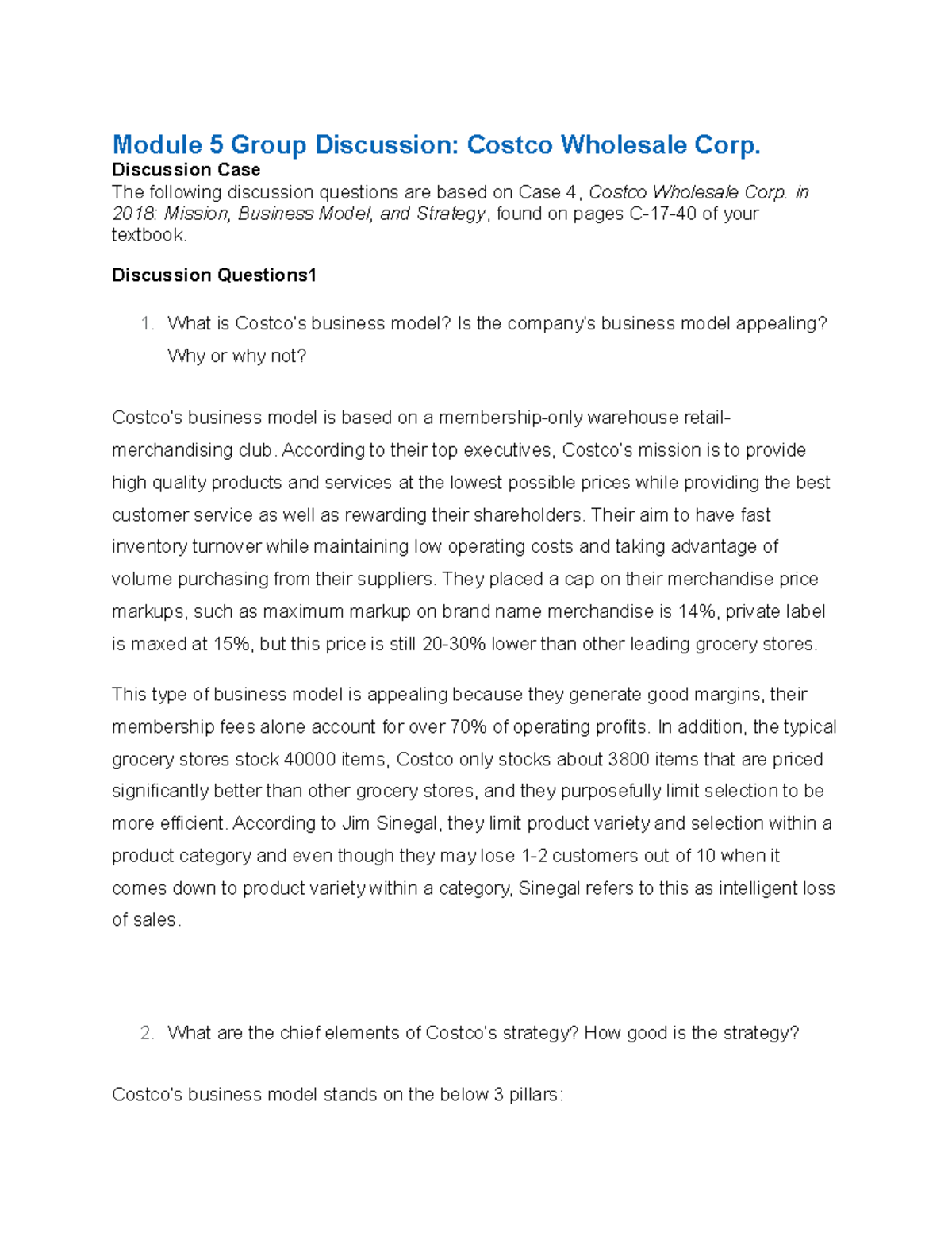 Module 5 Group Discussion - Module 5 Group Discussion: Costco Wholesale ...