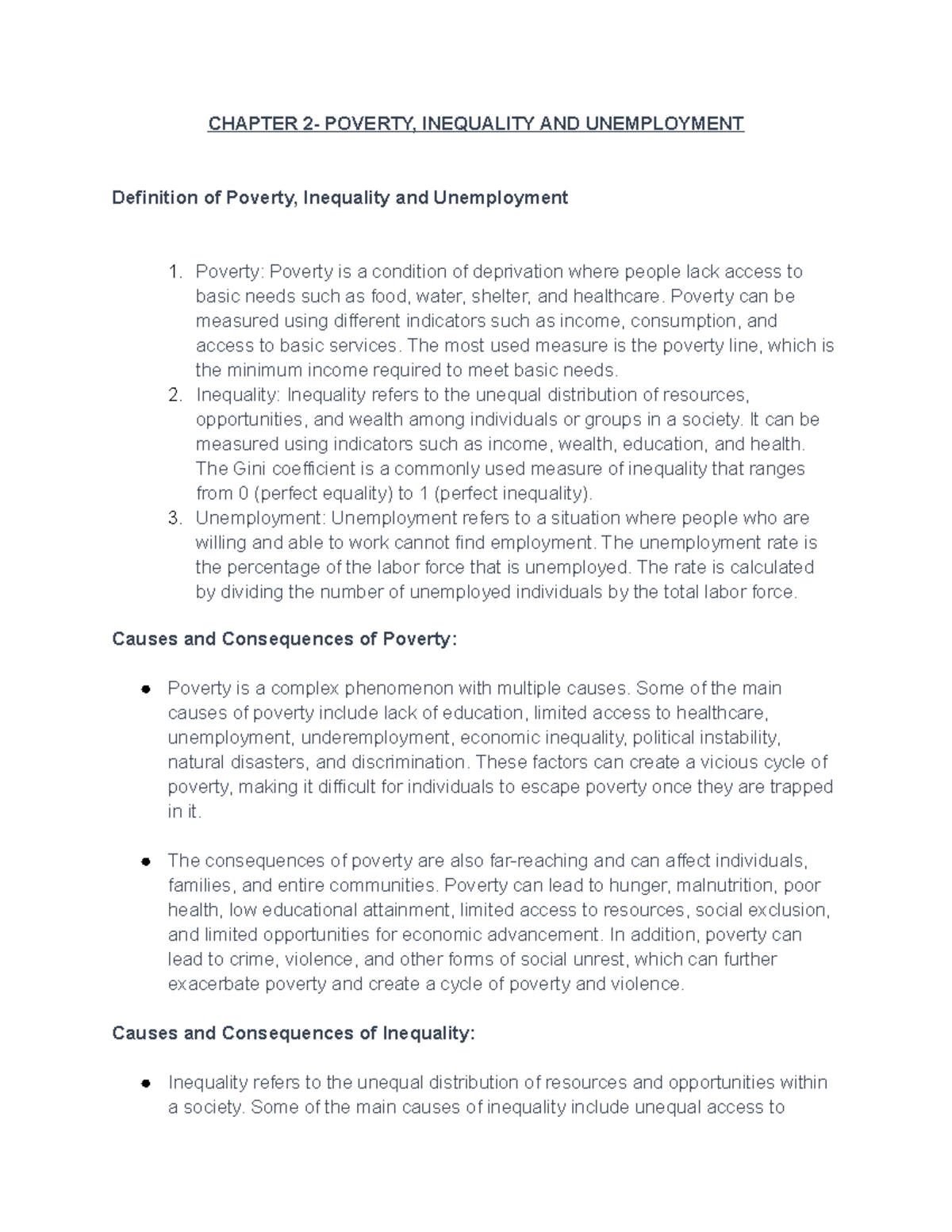 Chapter 2- Poverty, Inequality AND Unemployment - CHAPTER 2- POVERTY ...