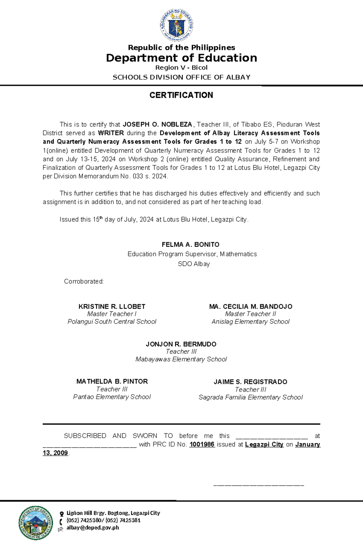 Corroboration- Alnat - Ligñon Hill Brgy. Bogtong, Legazpi City (052 ...