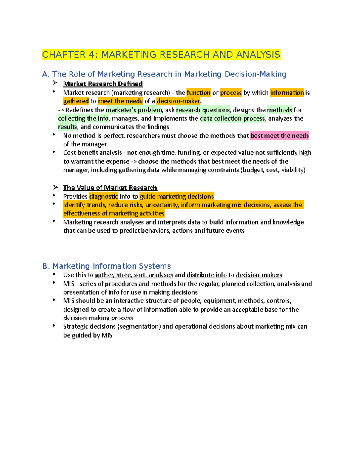 Marketing chapter 4 summary - CHAPTER 4: MARKETING RESEARCH AND ...