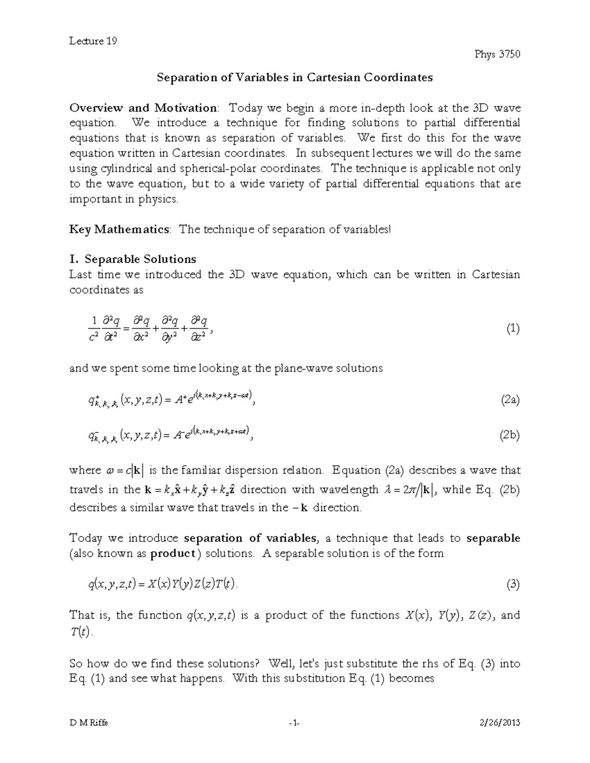 Lecture 19.pdf seperation of variables in Cartesian coordinates ...