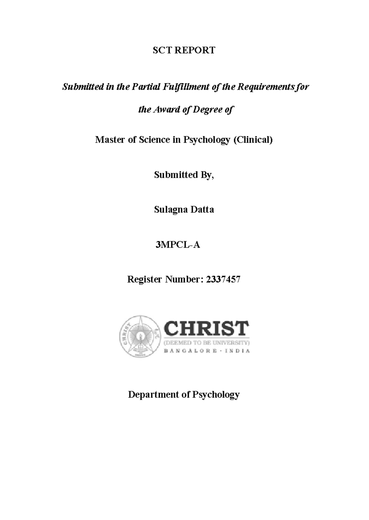 SCT - SCT report - SCT REPORT Submitted in the Partial Fulfillment of ...