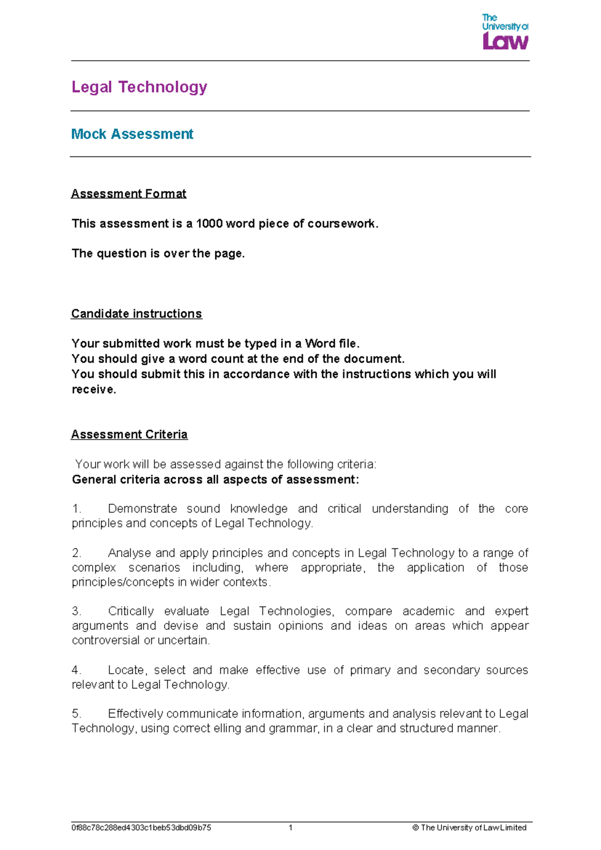 Legal Technology - Course work for LT - Legal Technology Mock ...