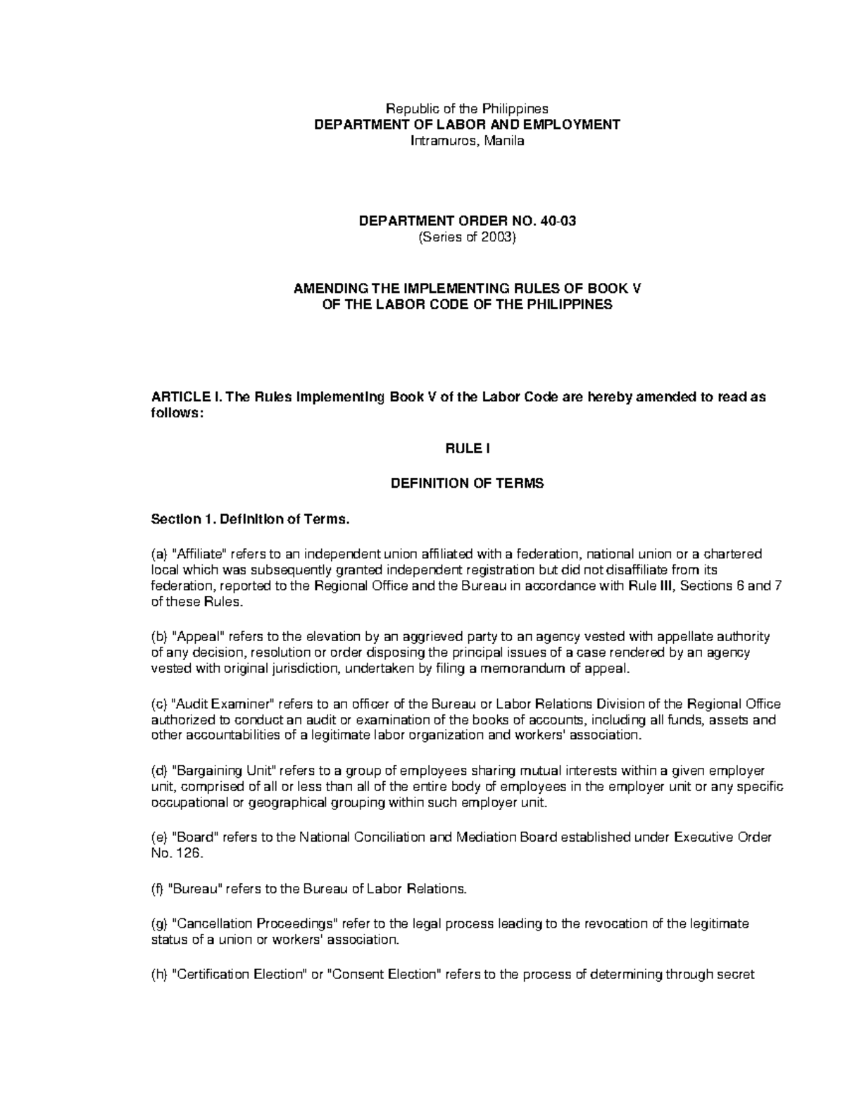 DO 40-03 [ Amending THE Implementing Rules OF BOOK V] - Republic of the ...