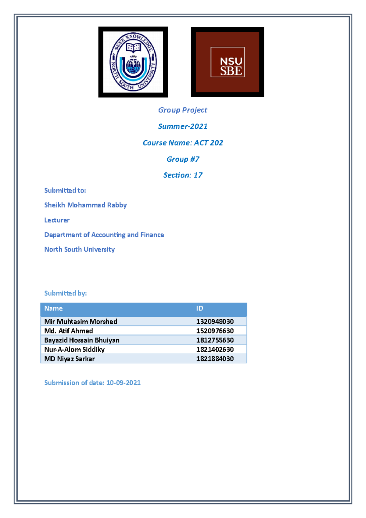 Act 202- Group Project - Group Project Summer- Course Name: ACT 202 ...