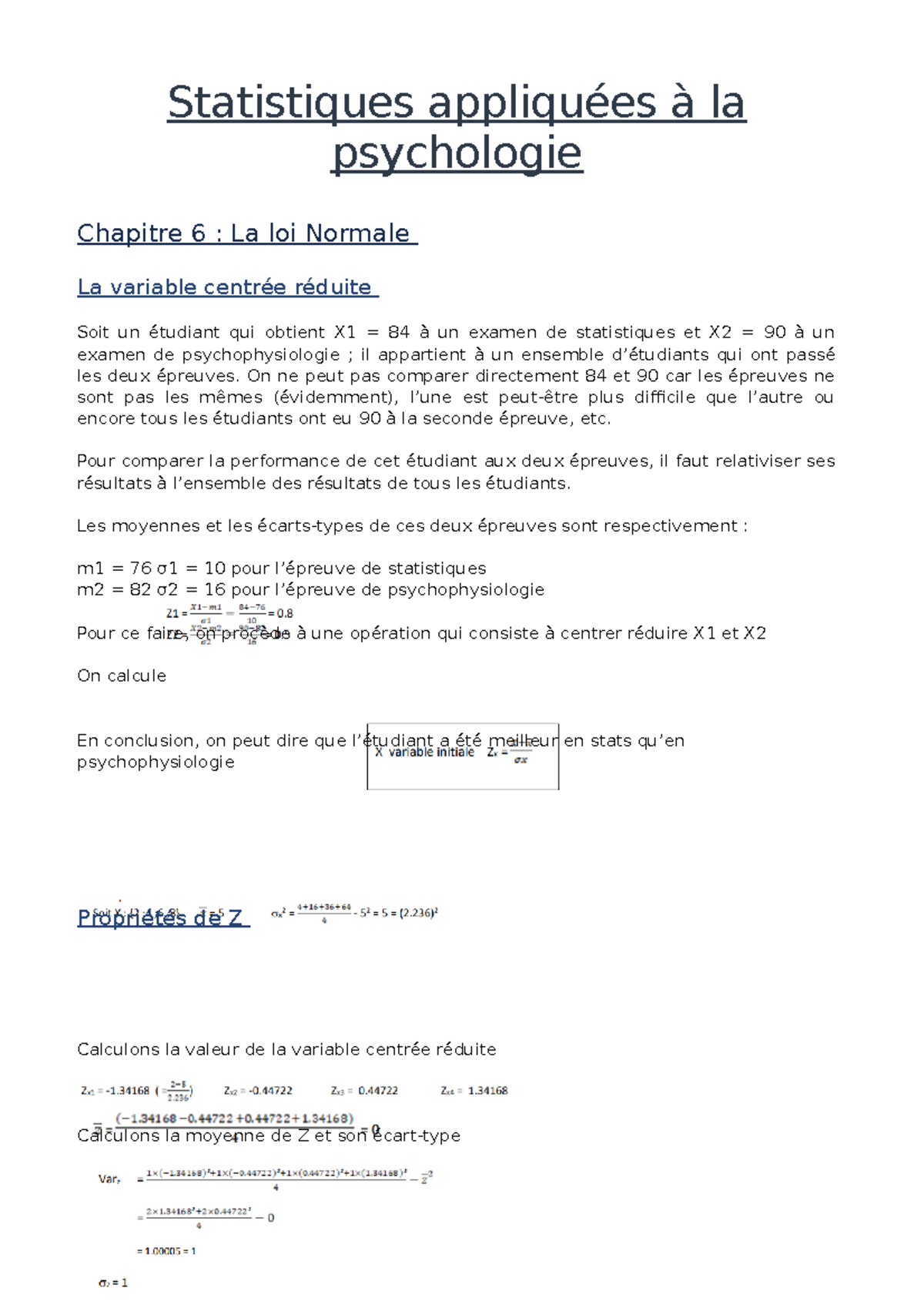 Chapitre 6 stats - Statistiques appliquées à la psychologie Chapitre 6 : La loi Normale La ...