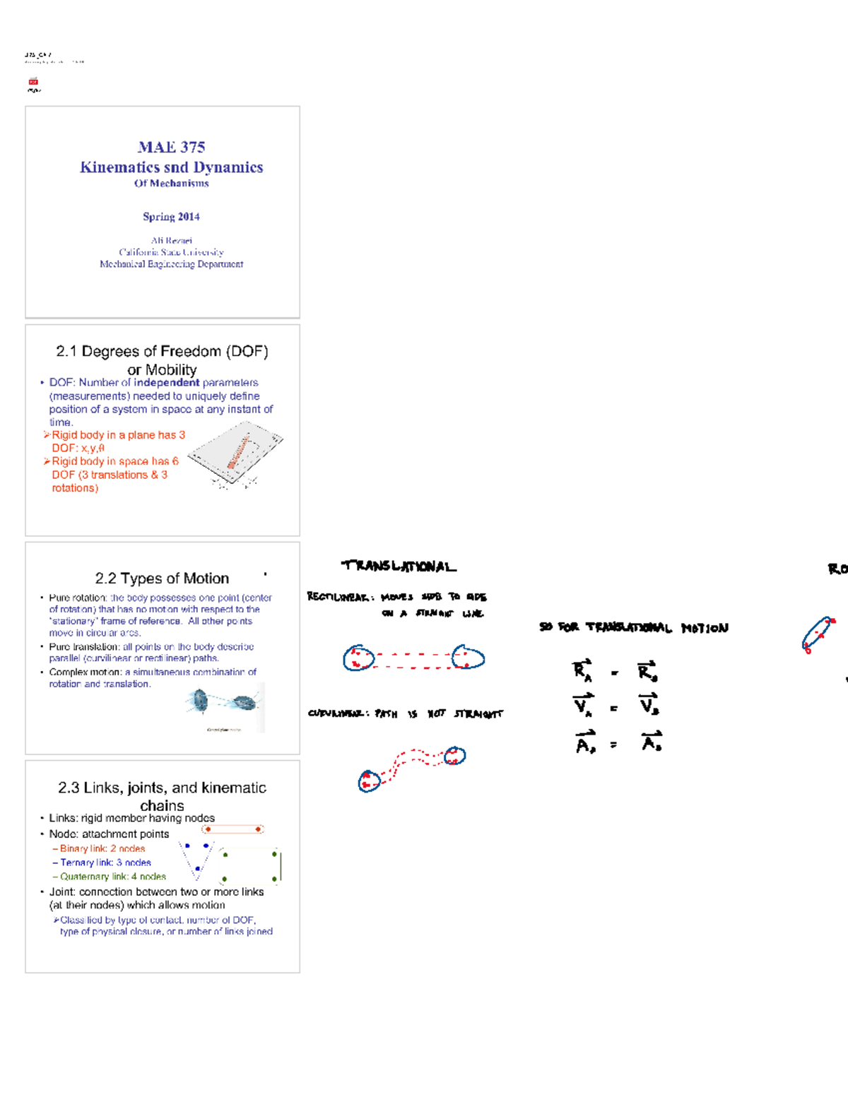 375Notes 1 - mae 375 notes for rezaei - MAE 375 - 375_Ch 2 375_Ch 2 ...