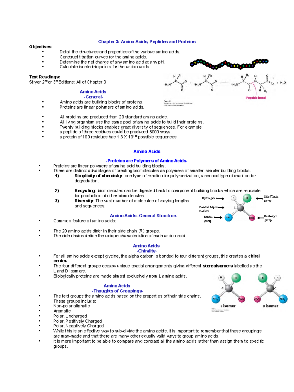 BMSC 200 Module 3 lecture notes - Chapter 3: Amino Acids, Peptides and ...