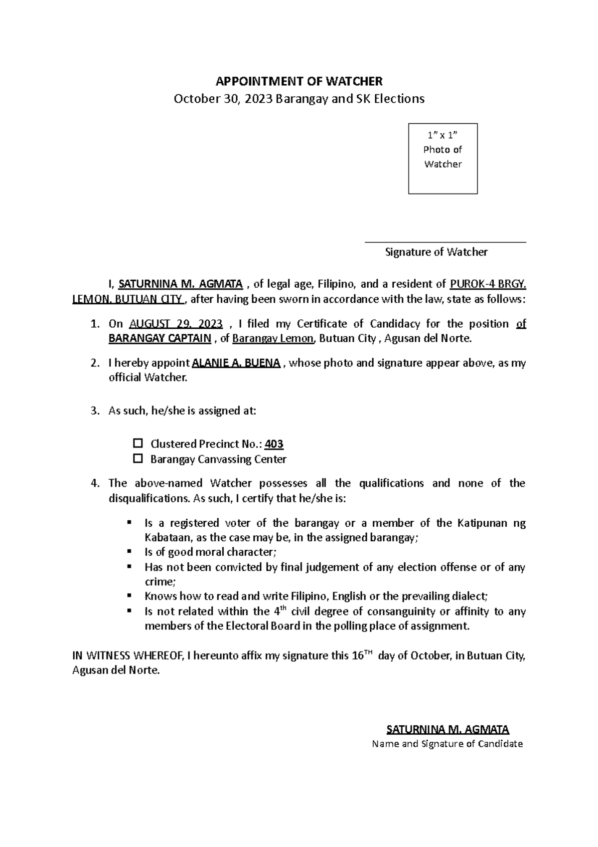 Appointment Final - For the SK Mandatory Requirements - APPOINTMENT OF ...