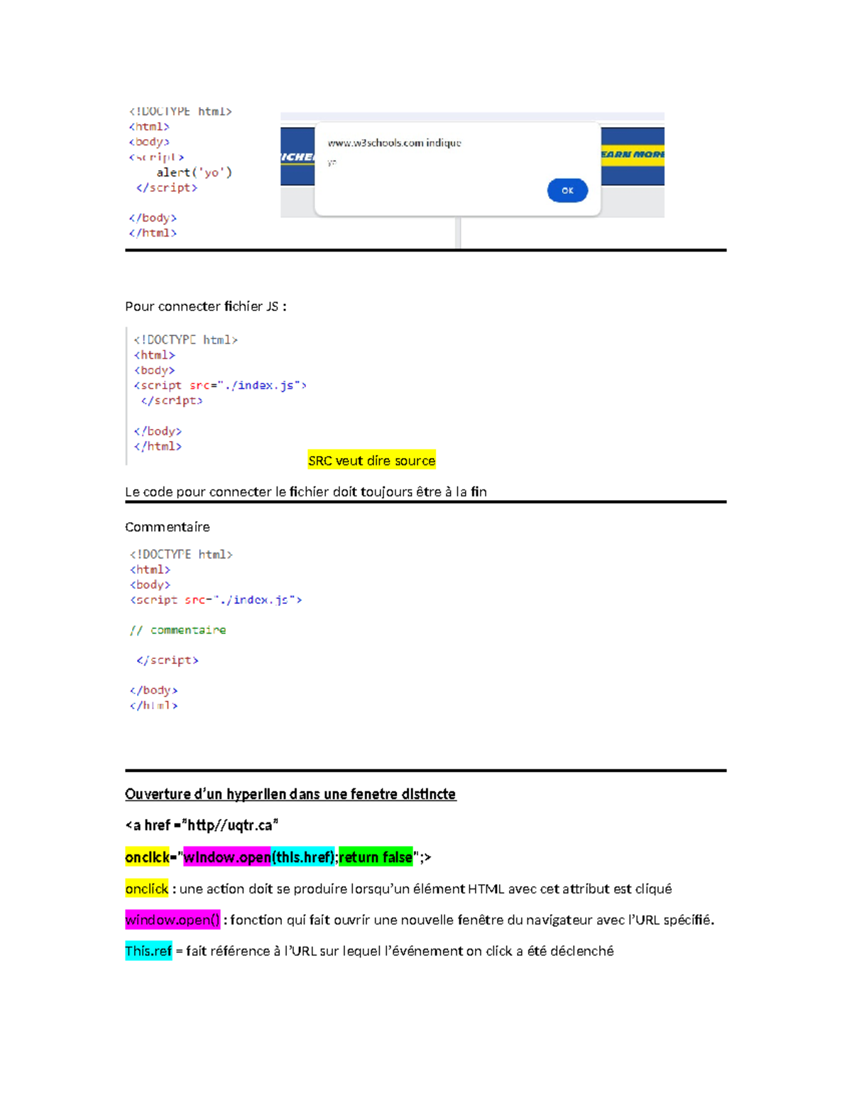 Javascript- préparation final - Pour connecter fichier JS : SRC veut dire source Le code pour ...