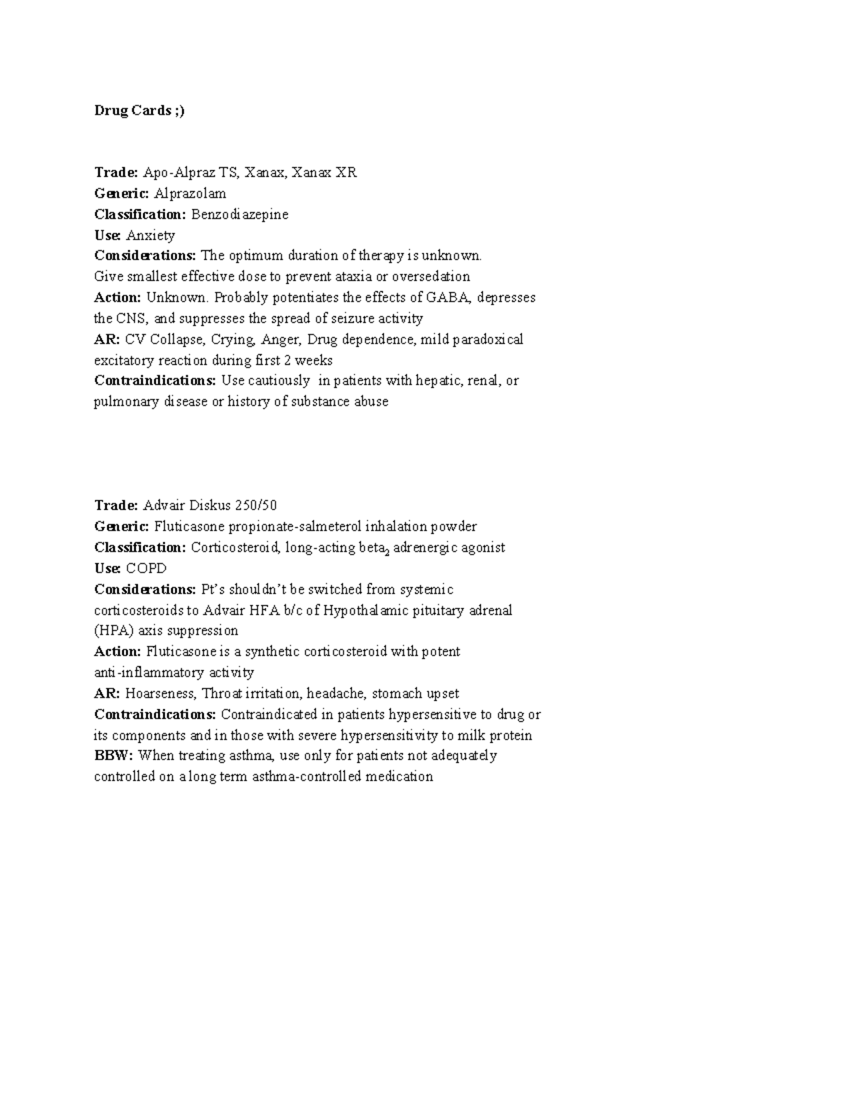 Copy of DRUG Cards - Drug Cards ;) Trade: Apo-Alpraz TS, Xanax, Xanax ...